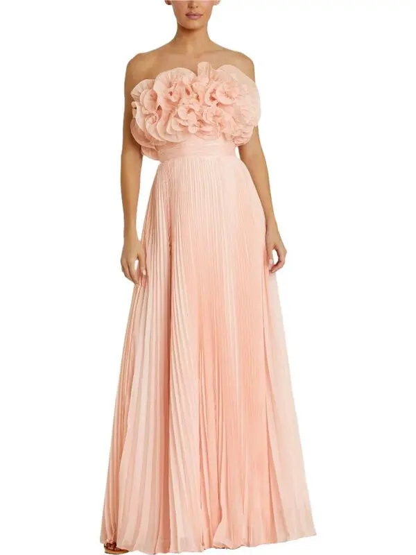 Mac Duggal Pleated Chiffon Strapless Gown With Ruffles - Blush