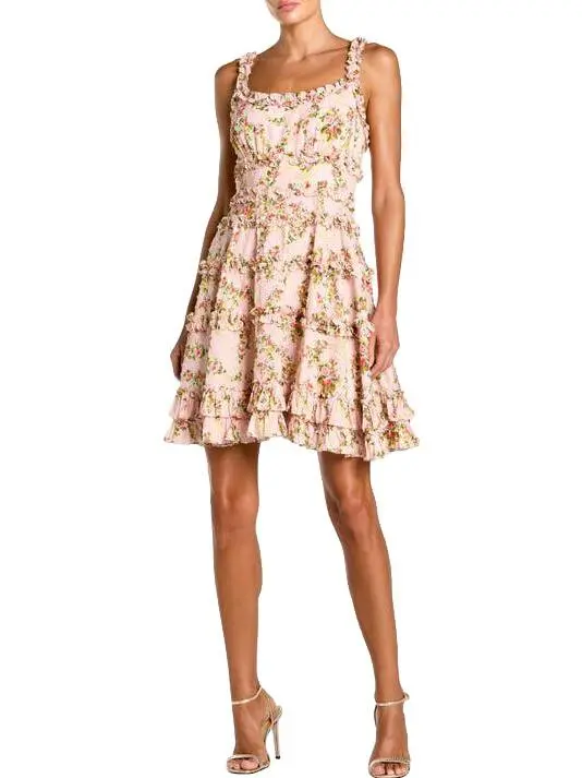Mac Duggal Floral Square Neck Mini Dress - Pink Multi