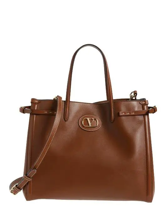 Valentino Garavani Medium Antibes Leather Tote - N58 Tobacco