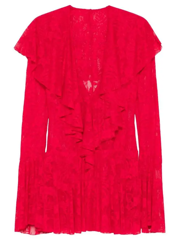Norma Kamali V-neck Ruffled Mini Dress - Red