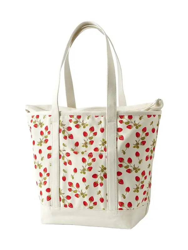 LANDS' END Print Canvas Tote Bag - Red Strawberry/natural