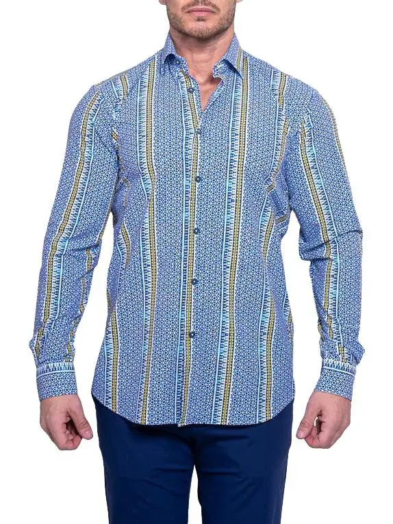 MACEOO Fibonacci Resistance Contemporary Fit Button-up Shirt - Blue