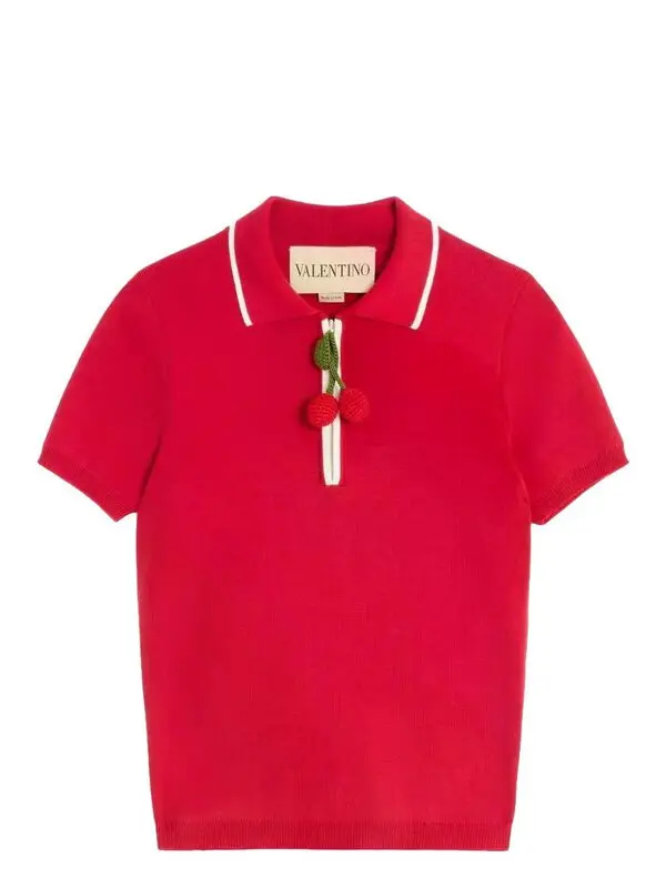 Valentino Garavani Cherry Charm Polo Top - Red
