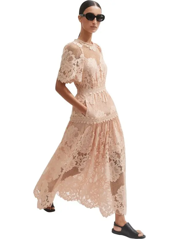 ME+EM Graphic Floral Lace Maxi Dress - Pale Blush
