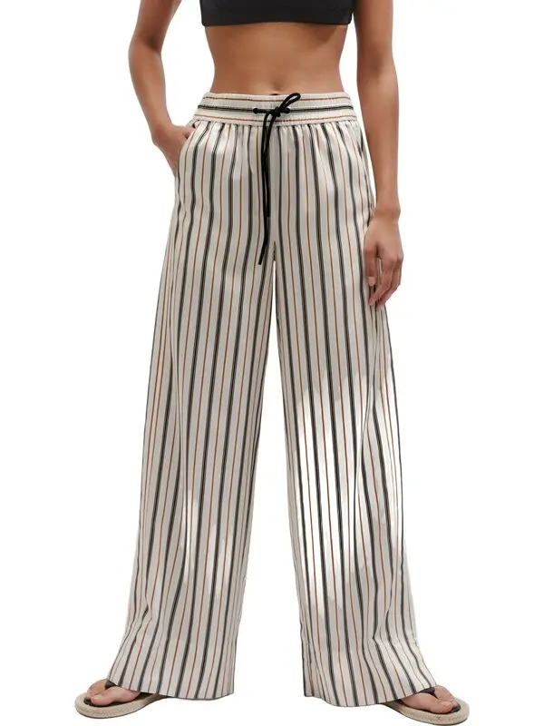 ME+EM Fluid Wide-leg Track Pant - White/tobacco Stripe