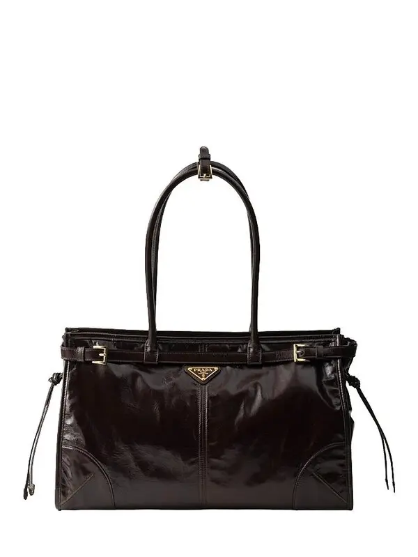 Prada Bonnie Large Convertible Leather Shoulder Handbag - Black Brown