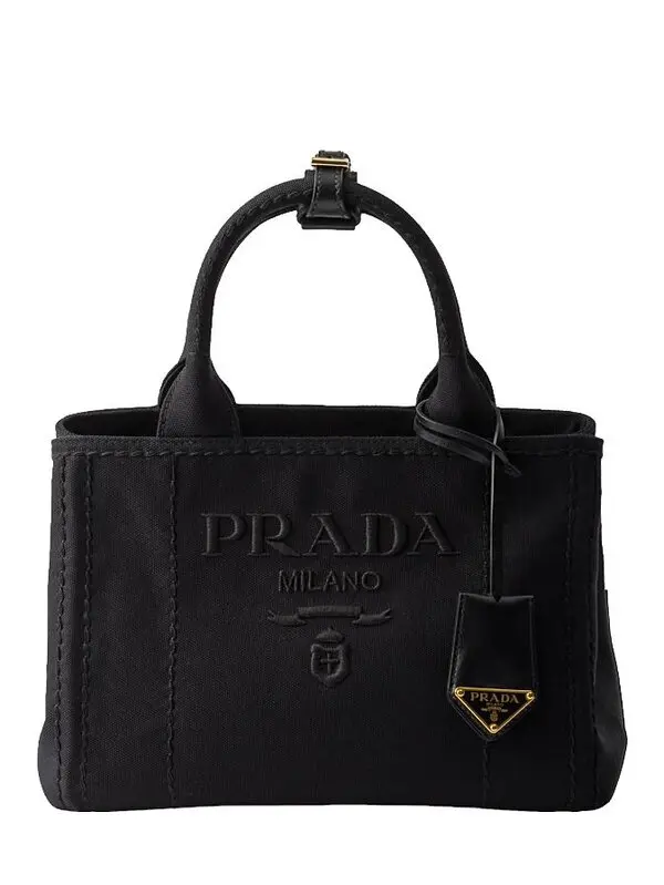 Prada Jardiniere Small Cotton Canvas Handbag - Black