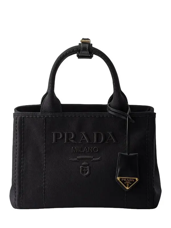 Prada Jardiniere Small Cotton Canvas Handbag - Black
