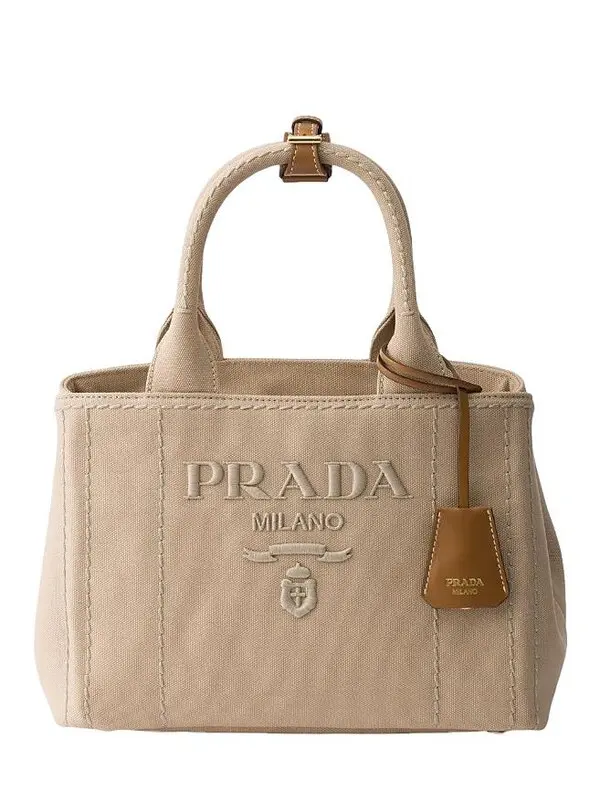 Prada Jardiniere Small Cotton Canvas Handbag - Neutral