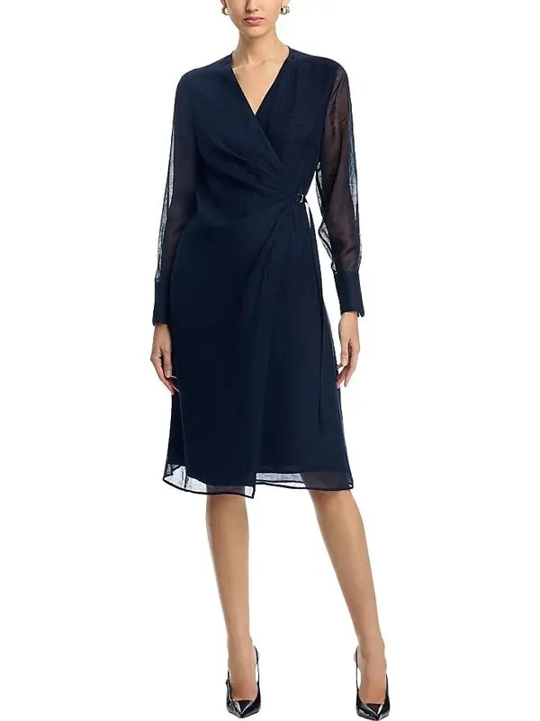 BOSS Dosala Surplice Long Sleeve Wrap Dress - Dark Blue
