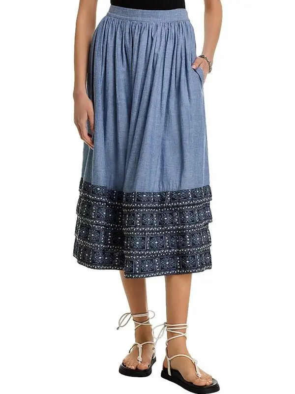 AREA STARS Chambray Embroidered Skirt - Blue