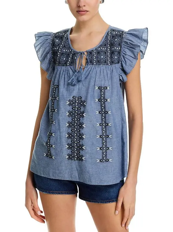 AREA STARS Embroidered Ruffle Top - Blue