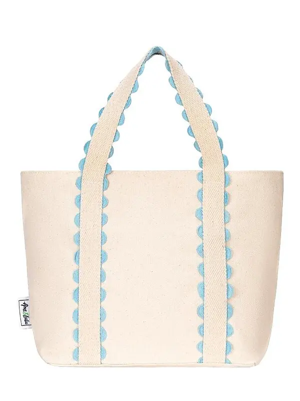 AME & LULU Nantucket Mini Tote - Natural With Light Blue