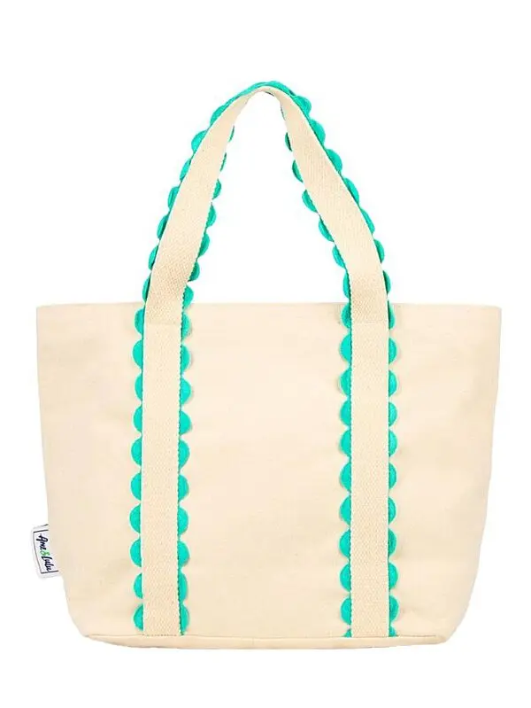 AME & LULU Nantucket Mini Tote - Natural With Teal Detail