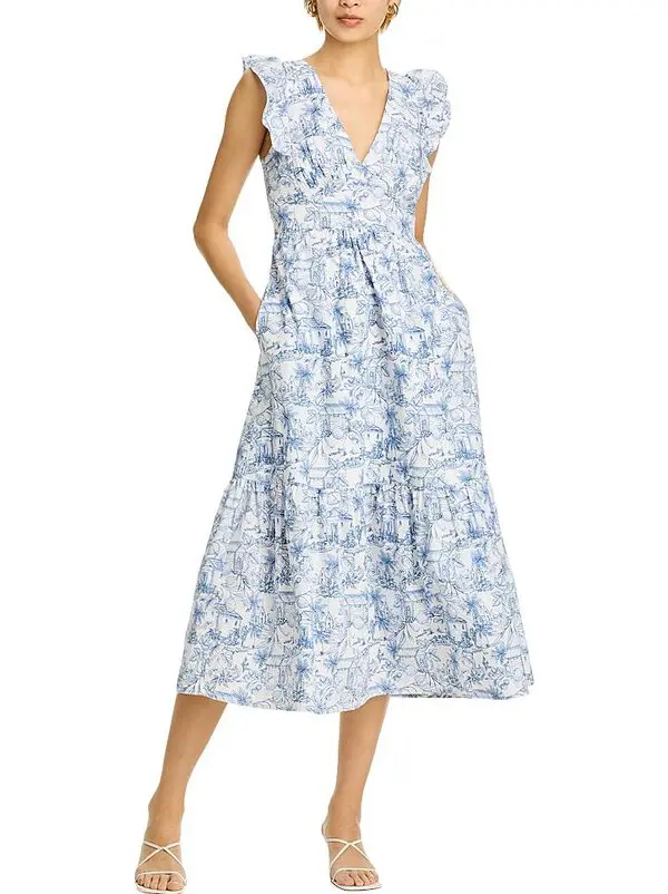 Aqua Ruffled Midi Dress - White/navy