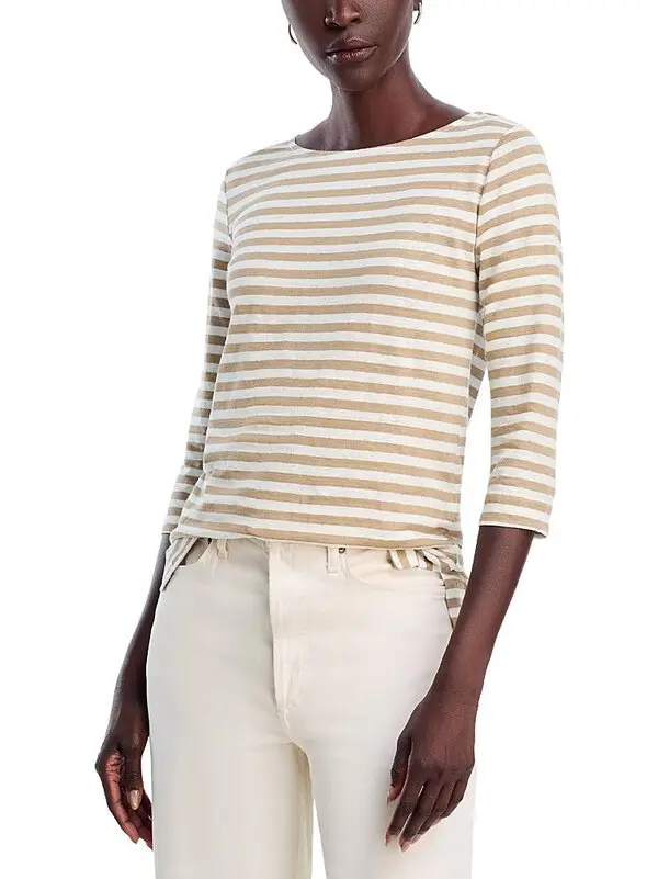 Majestic Filatures Striped Three Quarter Sleeve Tee - Sable