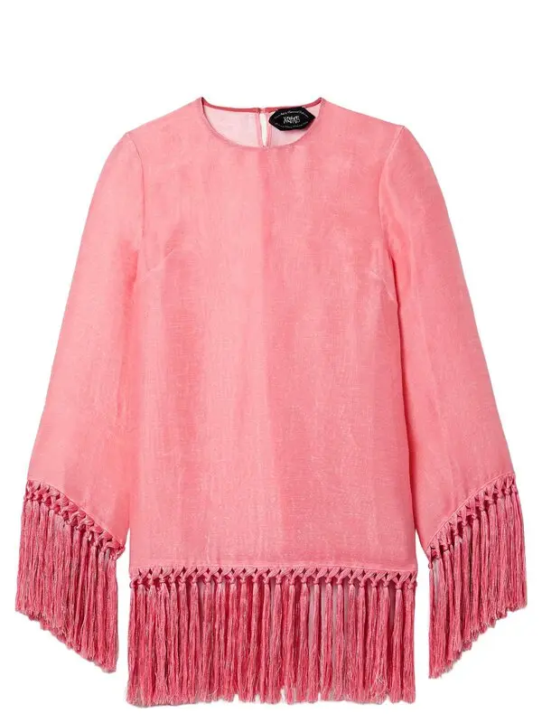 TALLER MARMO Claudia Fringed Linen-blend Mini Dress - Pink