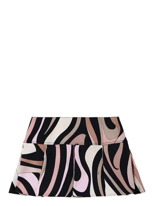 Emilio Pucci Marmo Silk-trimmed Pleated Printed Cotton-blend Gabardine Mini Skirt - Pink