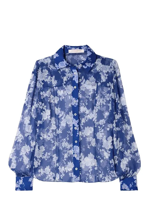 Carolina Herrera Floral-print Silk-crepon Shirt - Blue
