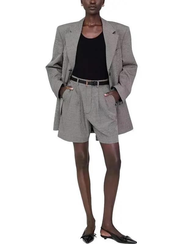 ANINE BING Carrie Houndstooth Shorts - Black