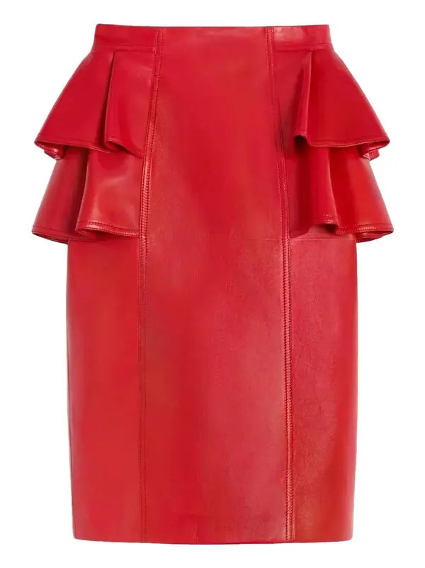 Valentino Garavani Leather Midi Skirt - Red