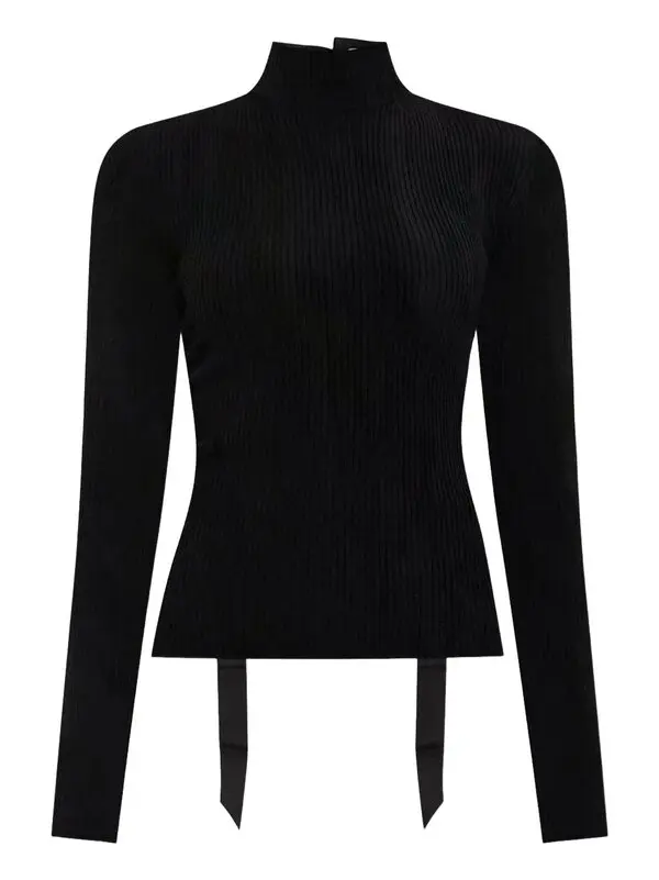 Balenciaga Ribbed Knit Jumper With Lace-up Detail - Black