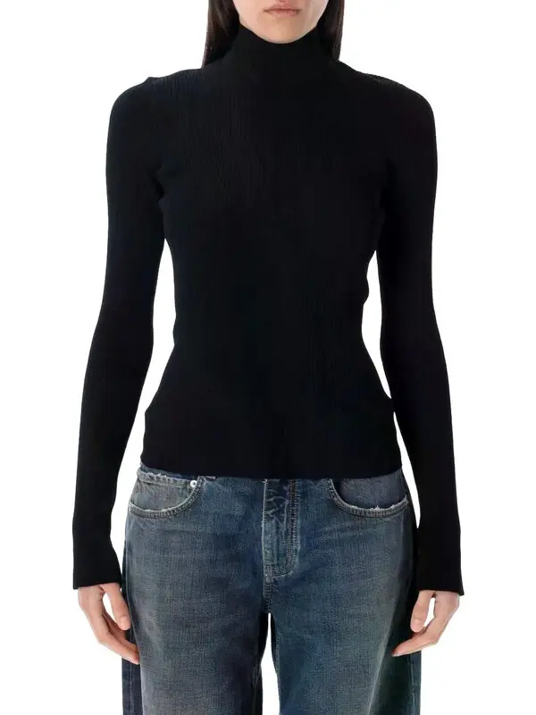 Balenciaga Ribbed Knit Jumper With Lace-up Detail - Black