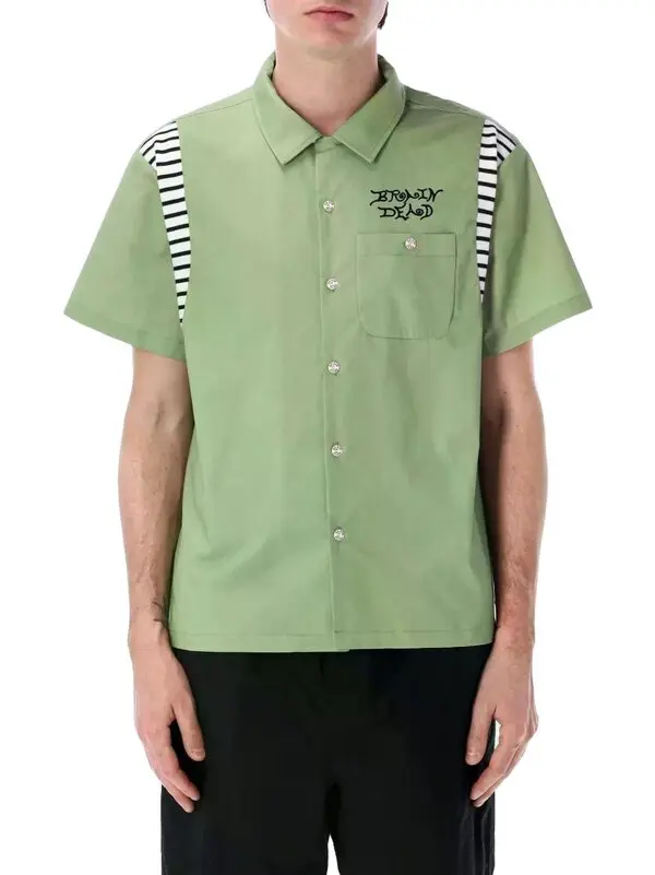 BRAIN DEAD Cobra Flocked Bowling Shirt - Green
