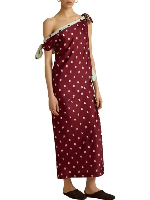 Marina Moscone Twill Polka Dot Tabard Tie Dress - Rosso Levanto/ecru Floral