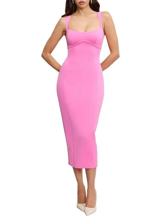 Good American Sculpting Sweetheart Midi Dress - Berry Sorbet010