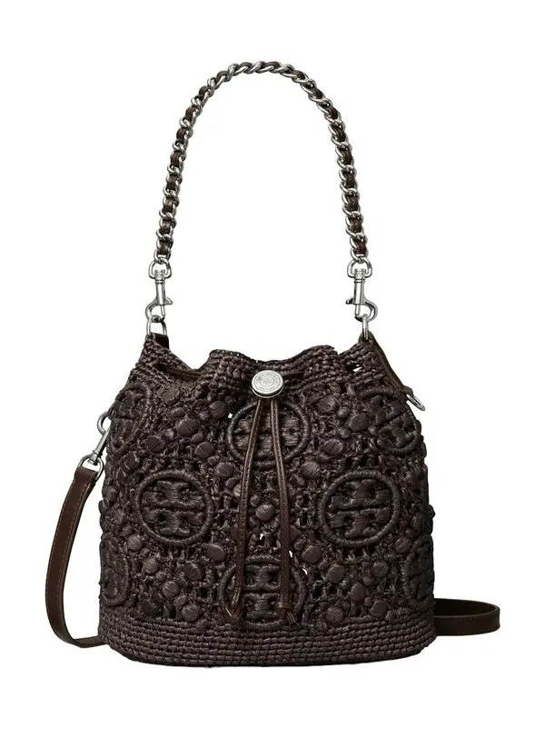Tory Burch T Monogram Raffia Bucket Bag - Cocoa