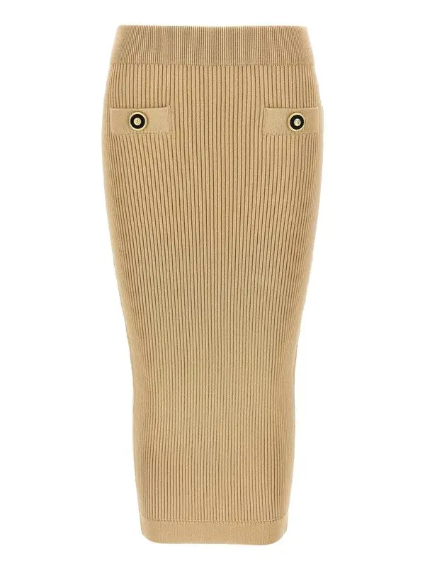 Balmain Ribbed Knit Midi Skirt - Beige