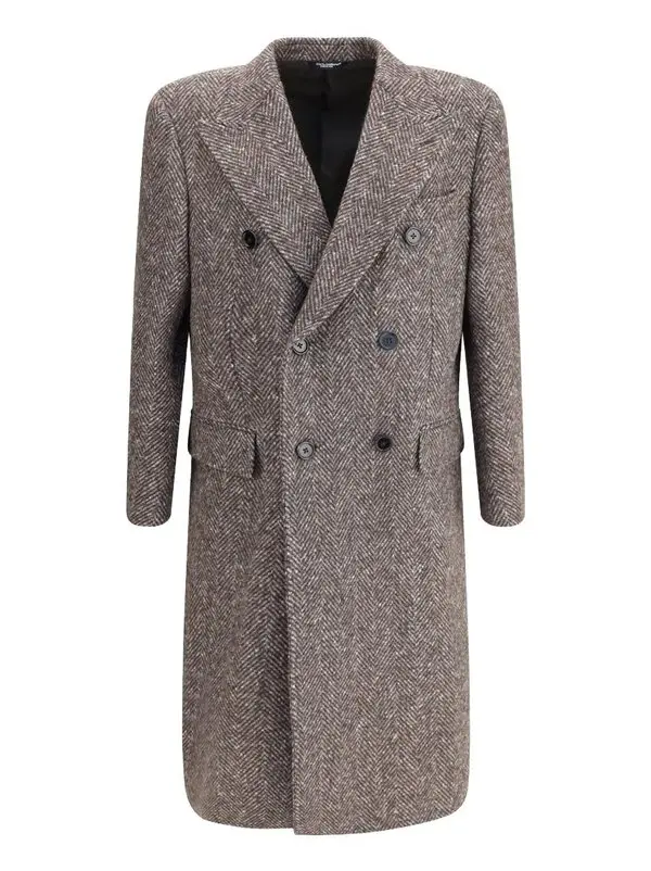 Dolce & Gabbana Double-breasted Herringbone Fleece Wool Coat - Grey