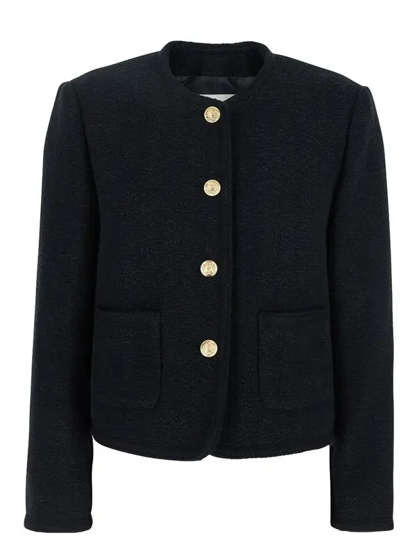DUNST Crewneck Jacket With Jewel Buttons - Black