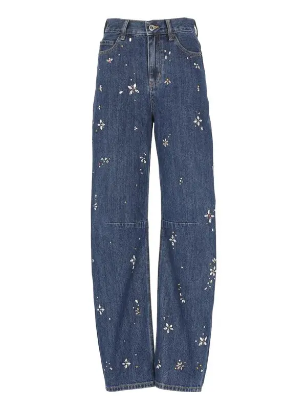 SELF-PORTRAIT Embellished Barrel Jeans - Blue