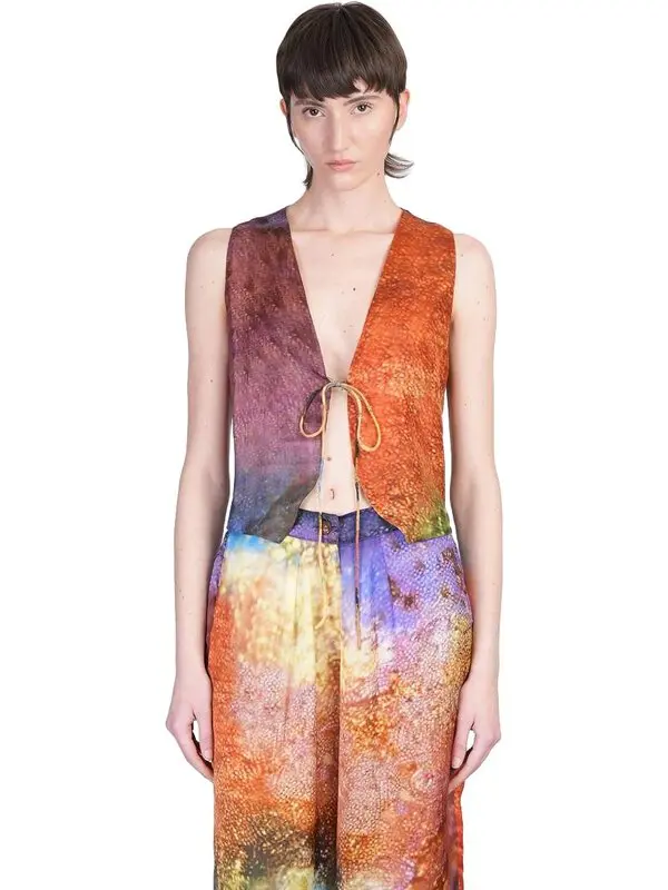 YAVI Abstract Print Silk Vest - Multicolor
