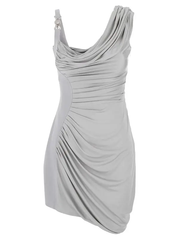 Versace Draped Mini Dress With Medusa '95 Detail - Grey