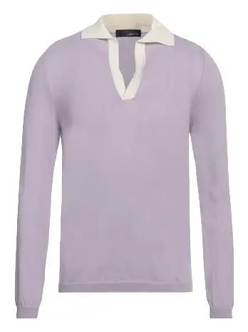 LARDINI Cotton V-neck Long Sleeve Sweater - Purple
