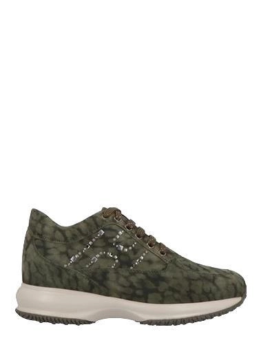 Hogan Military Suede And Leopard-print Sneakers With Crystal Embellishments - Green
