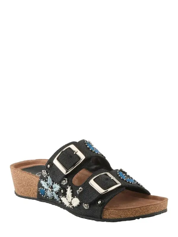 SPRING STEP SHOES Miraflores Platform Wedge Slide Sandal - Black Multi