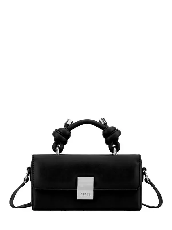 BEHNO Micro Mary Soft Metallic Leather Crossbody Bag - Black Nappa