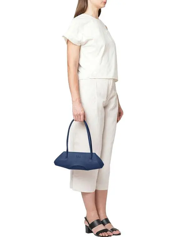 BEHNO Mini Elizabeth Baguette Pebble Leather Shoulder Bag - Navy