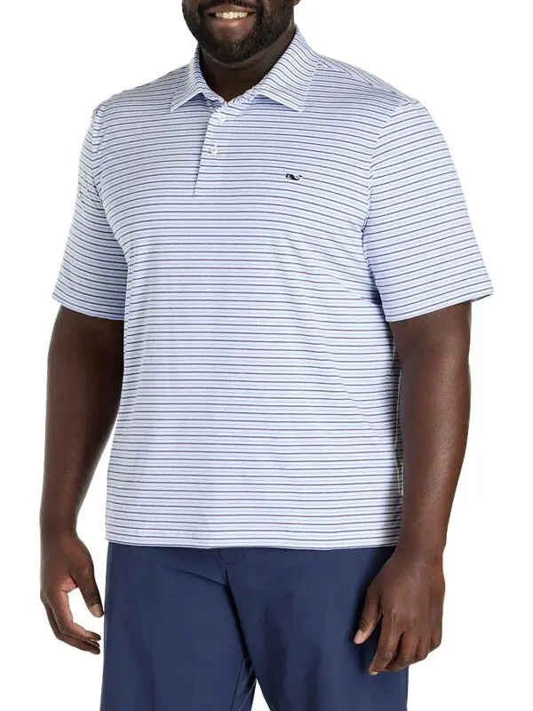 Vineyard Vines Big & Tall Tri-color Bradley Sankaty Performance Polo Shirt - White Ocean Breeze
