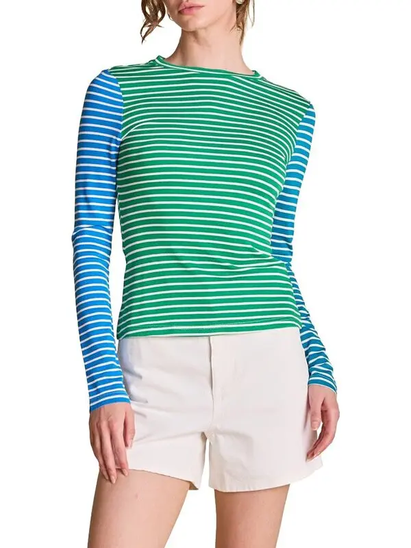 English Factory Colorblock Stripe Long Sleeve T-shirt - Green Multi