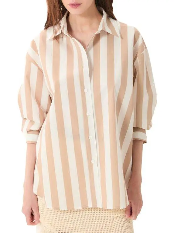 Deluc Vincenzo Stripe Cotton Button-up Shirt - Striped Sand