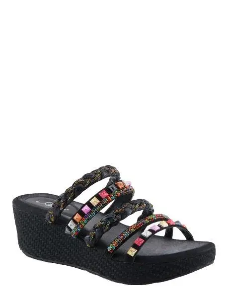 SPRING STEP SHOES Shinychic Platform Wedge Slide Sandal - Black Multi