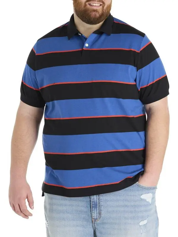 HARBOR BAY BY DXL Big & Tall Rugby Striped Polo Shirt - Caviar Multi
