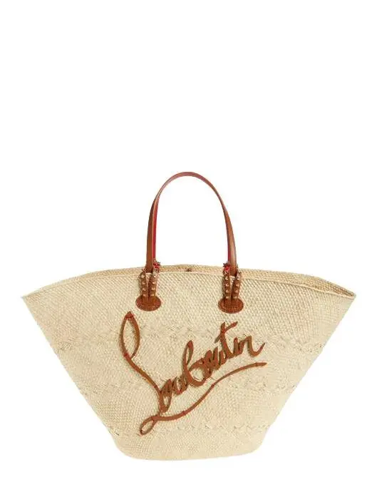 CHRISTIAN LOUBOUTIN Large Cabata Woven Raffia Basket Tote - 6370 Natural/cuoio