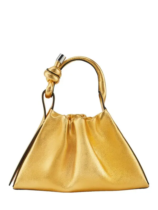BEHNO Mini Tina Ruched Metallic Leather Baguette Bag - Dark Gold