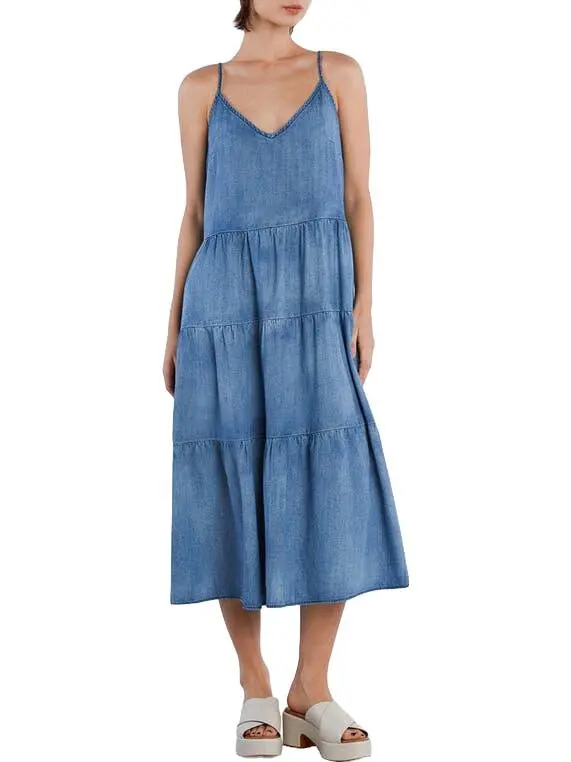 WASH LAB DENIM Felicity Flounce Tiered Denim Dress - Sand Wash Blue